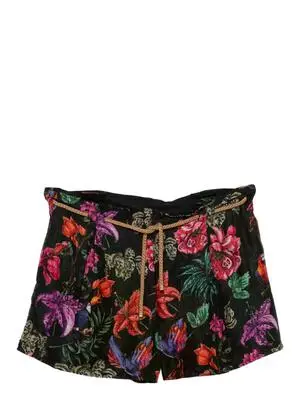 SIMONA CORSELLINI Floral-print Paperbag-waist Shorts - Black