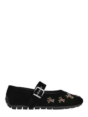 Simone Rocha Simone Rocha Crystal Embellished Velvet Mary Jane Flats Black