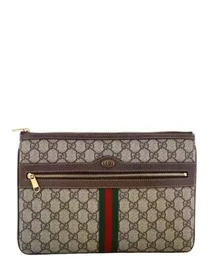 Gucci Ophidia Gg Coated Canvas Large Zip Pouch Clutch Bag - Brown