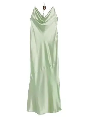 Retrofete Retrofete Beaded Halterneck Satin Maxi Dress Green