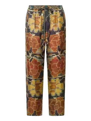 PIERRE-LOUIS MASCIA Tapestry-print Silk Trousers - Black