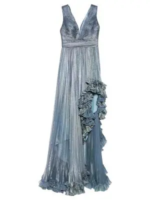 IRIS SERBAN Ruffled Pleated Maxi Dress - Blue