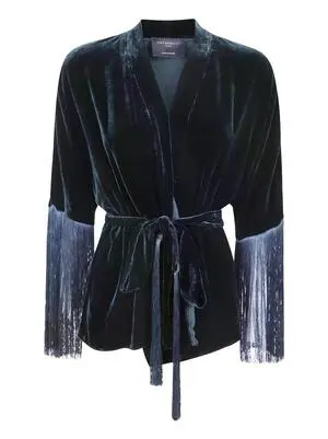 Antonelli Firenze Fringed Velvet Top - Green