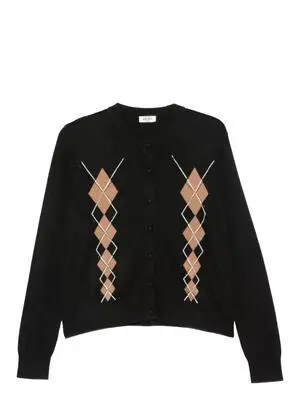 Liu Jo Argyle-intarsia Buttoned Cardigan - Black