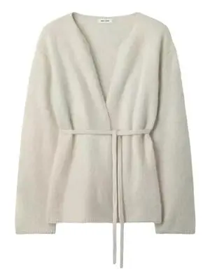 Soft Goat Belted V-neck Cardigan - White