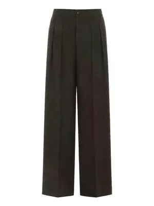 ELEH Pleated Wide-leg Trousers - Brown