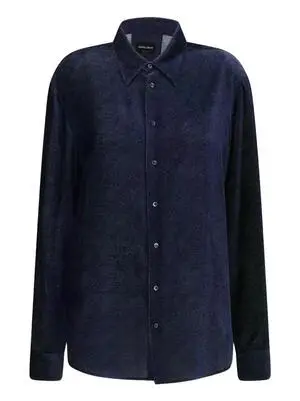 Giorgio Armani Devoré Velvet-twill Shirt - Blue