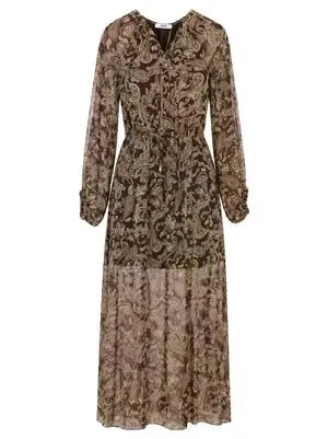 ELEH Paisley-print Drawstring-waist Midi Dress - Brown