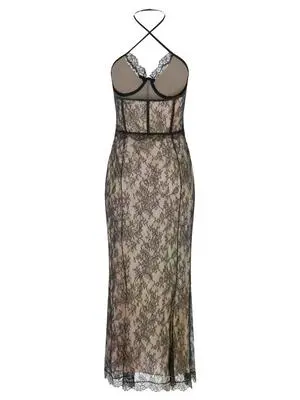 Alessandra Rich Chantilly Lace Overlay Halterneck Maxi Dress - Black