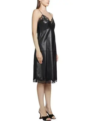 Magda Butrym Lace-trimmed Leather Midi Dress - Black