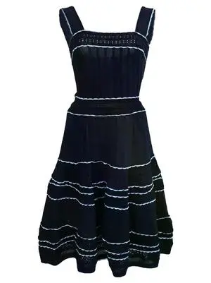 Sandro Pointelle-knit Fit-and-flare Dress - Blue