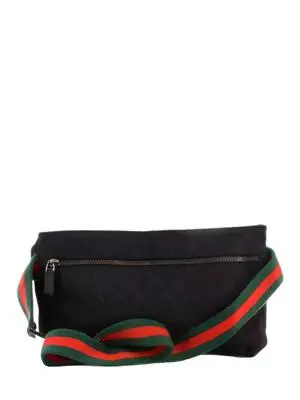 Gucci Vintage Double Gg Canvas With Leather Small Belt Bag - Black
