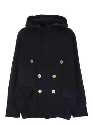 Sacai Double-breasted Hooded Coat - Blue