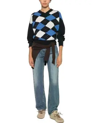 Marella Argyle-intarsia V-neck Sweater - Blue