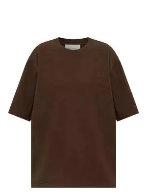AMI Paris Cotton T-shirt With Embossed De Coeur - Brown