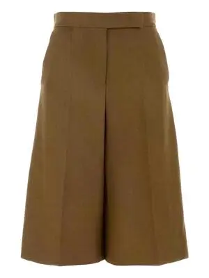 Max Mara Max Mara Slub Wool Canvas Bermuda Shorts Brown