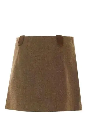 ELEH Herringbone-weave Button-detail Mini Skirt