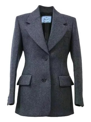 Prada Herringbone Single-breasted Wool Blazer - Grey