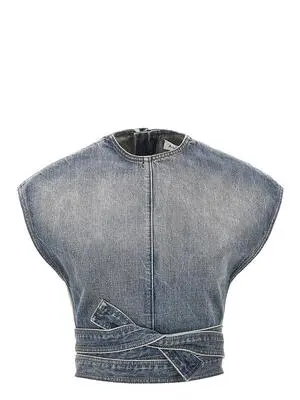 Alaïa Délavé Raw Cotton Denim Wrap-around Sleeveless Top - Blue