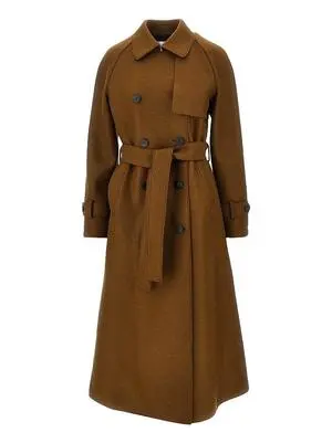 Harris Wharf London HARRIS WHARF LONDON Pressed Wool Long Trench Coat Brown
