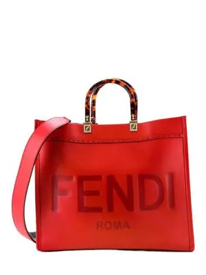 Fendi Sunshine Shopper Leather Medium Tote Bag - Red