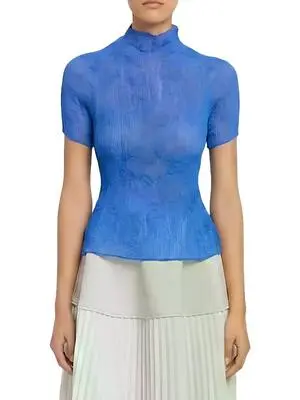 Issey Miyake Issey Miyake Plissé-Effect High-Neck T-Shirt Blue