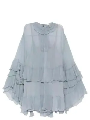 Chloé Ruffled Silk Mini Dress - Blue