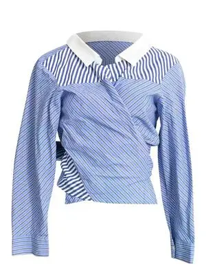 MAJE Maje Cotton Striped Asymmetric Wrap Shirt