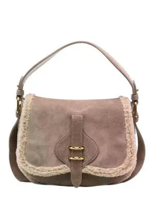 COCCINELLE Shearling-trim Suede Shoulder Bag