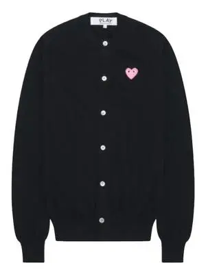 Play Comme Des Garcon Heart-Patterned Crew-Neck Cardigan Black