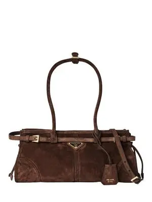 Prada Prada Bonnie Medium Suede Handbag Black