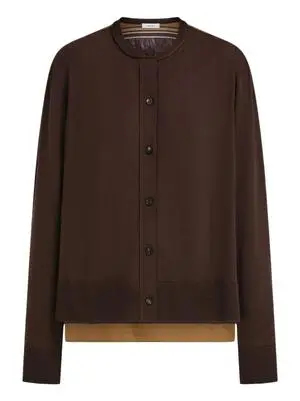 FERRAGAMO Silk Panel Detail Cardigan - Espresso