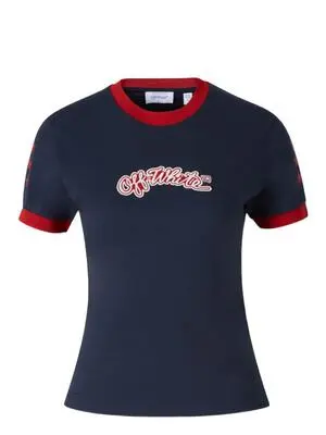 Off-White Logo-embroidered Cotton T-shirt - Navy