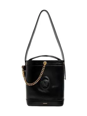 Versace Pivot Small Leather Bucket Bag - Black
