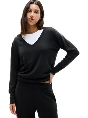 Athleta Coaster Luxe V-neck Sweatshirt - Black