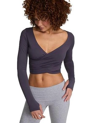 Pink PINK Relay™ Long-Sleeve Cropped Wrap Top Grey