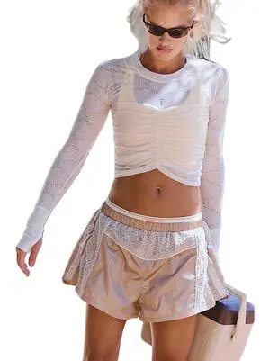Free People Tempo Ruched Moonlace Long Sleeve - White
