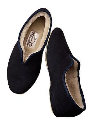 Overland Eden Shearling-Lined Leather Slippers Navy