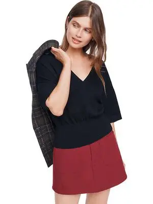 Maeve Cotton Merino Plunge V-neck Sweater - Black