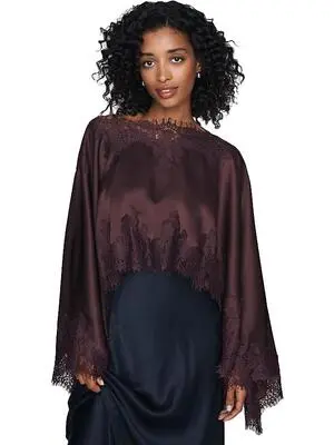Anthropologie By Anthropologie Satin Lace Poncho Top Chocolate