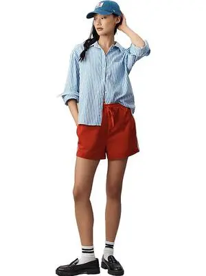 Maeve Maeve Cotton Button-Up Shirt Blue Stripe