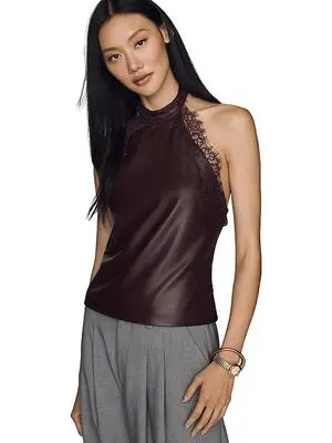 LAMARQUE Gny Faux-Leather Lace Top Brown