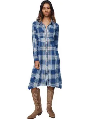 PILCRO Denim Midi Shirtdress - Blue Plaid
