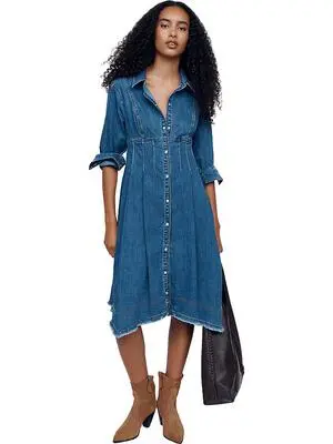 PILCRO Pilcro Denim Waisted Midi Shirtdress Medium Denim