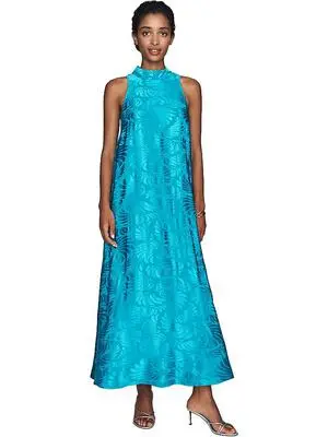 Anthropologie Farm Rio X Mock-neck Sleeveless Maxi Dress - Pool Blue