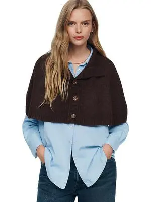 Anthropologie Cropped Funnel-Neck Poncho Chocolate