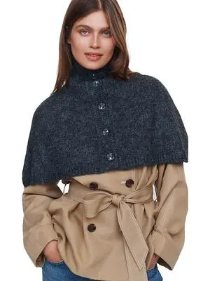 Anthropologie Cropped Funnel-neck Poncho - Dark Grey