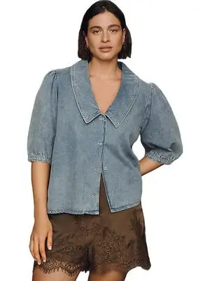 English Factory Collared V-neck Top - Blue