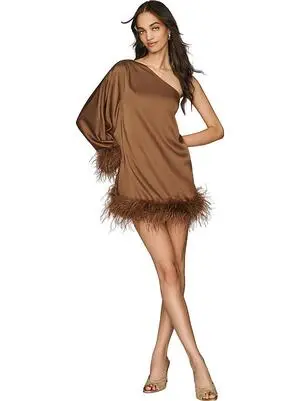 HUTCH Satin Stretch One-shoulder Mini Dress - Chocolate