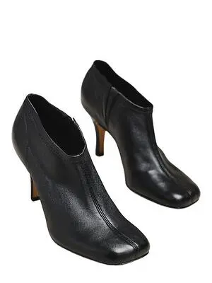 Maeve Square-toe Leather Booties - Black